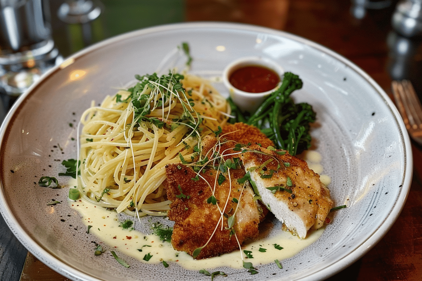 Chicken Cutlets with Pasta Aglio e Olio