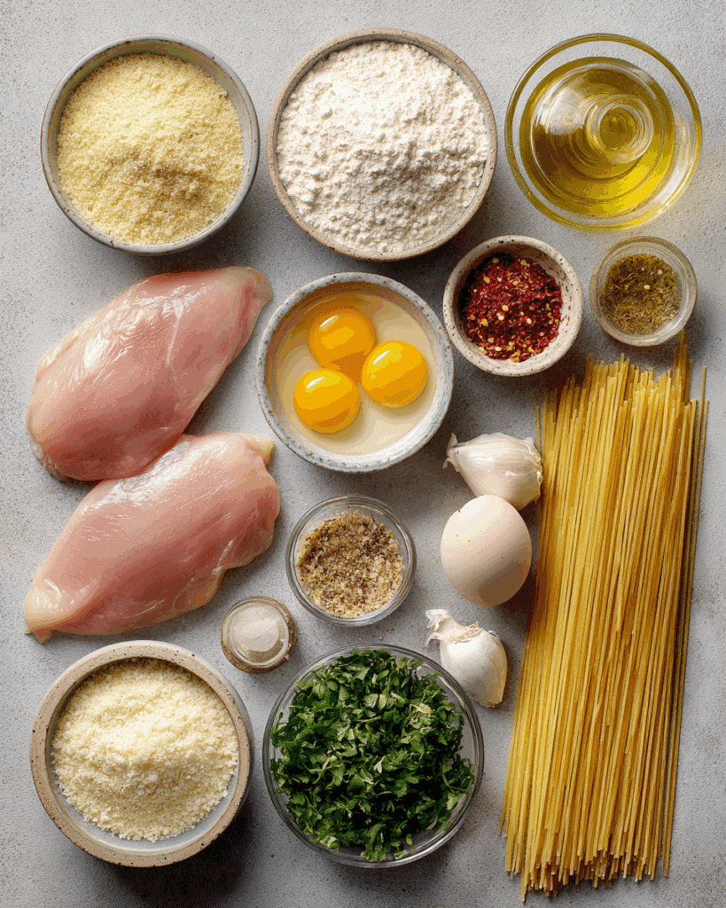 Chicken Cutlets with Pasta Aglio e Olio