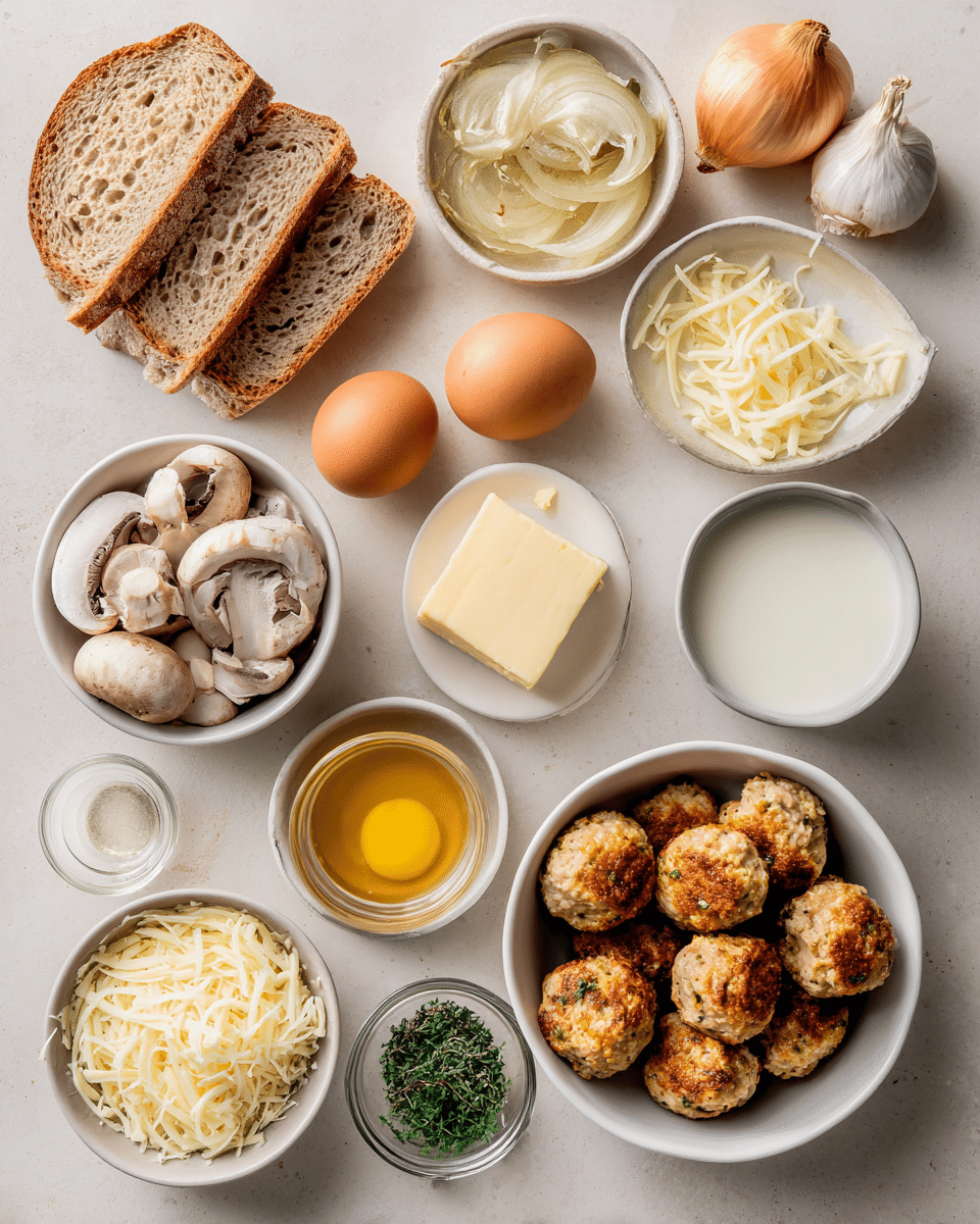 French Onion Chicken Meatballs with Gruyère Toast