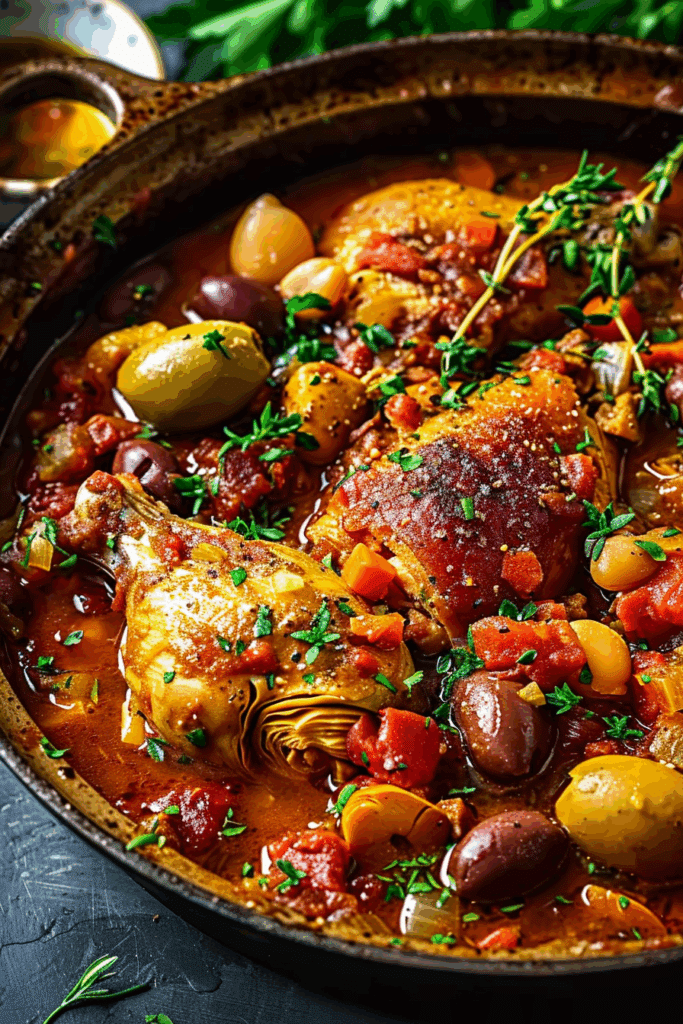 Mediterranean Chicken Stew with Artichokes, Beans & Olives