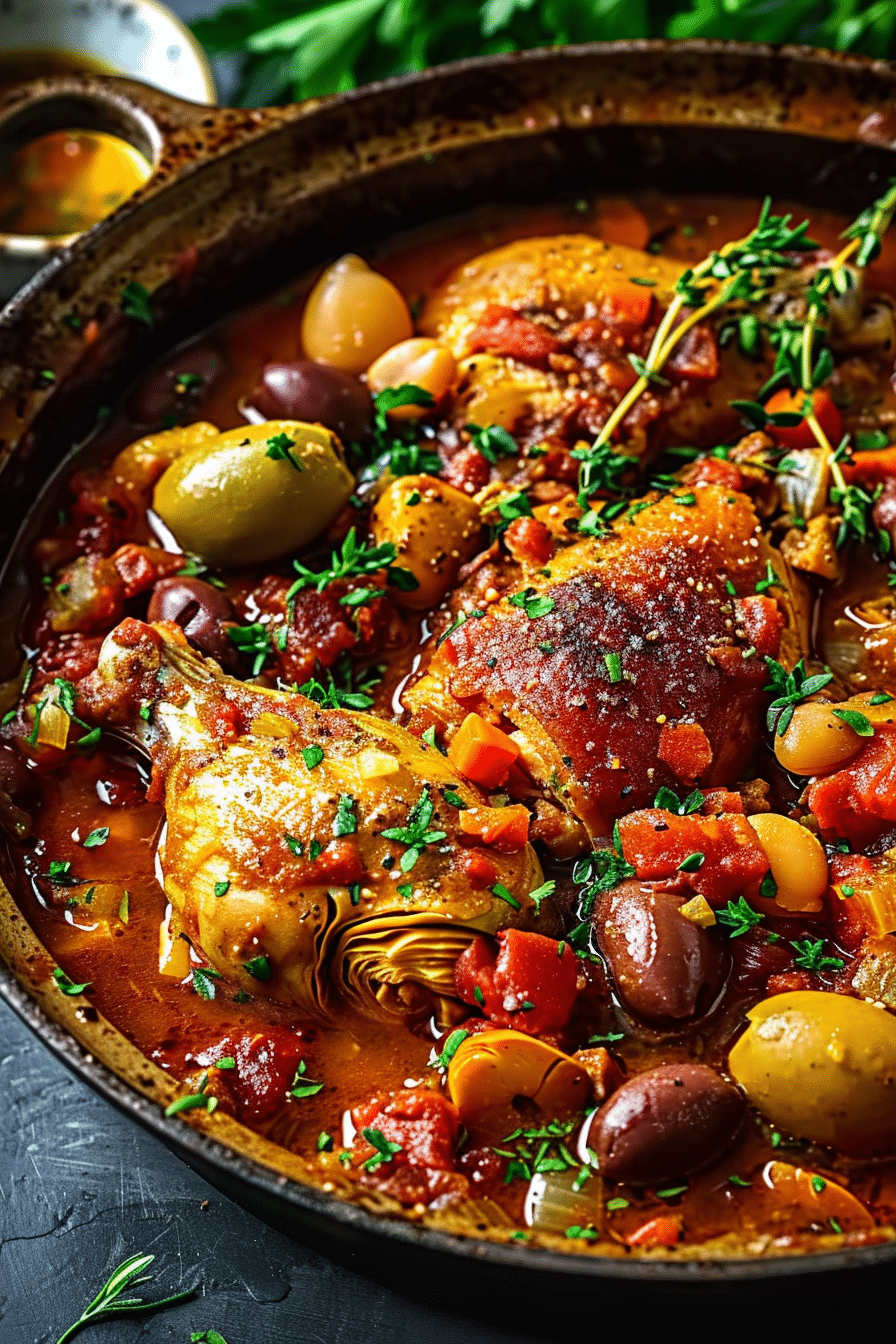 Mediterranean Chicken Stew with Artichokes, Beans & Olives